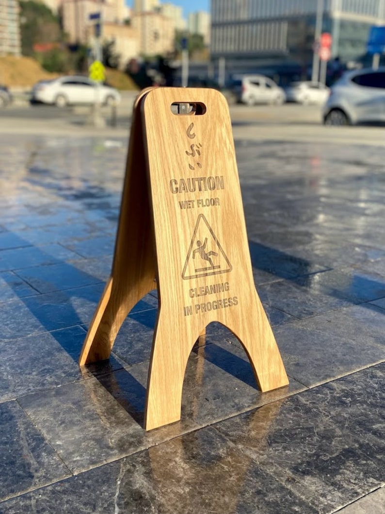Caution Wet Floor Wood Sign - Business Safety Sign - Wet Floor Warning ...