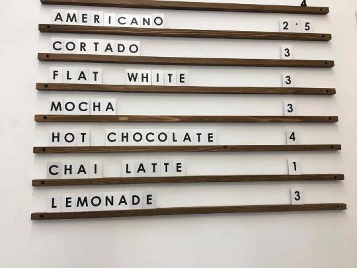 Handcrafted Wooden Menu Board With Interchangeable Letters - Cafe Sign ...