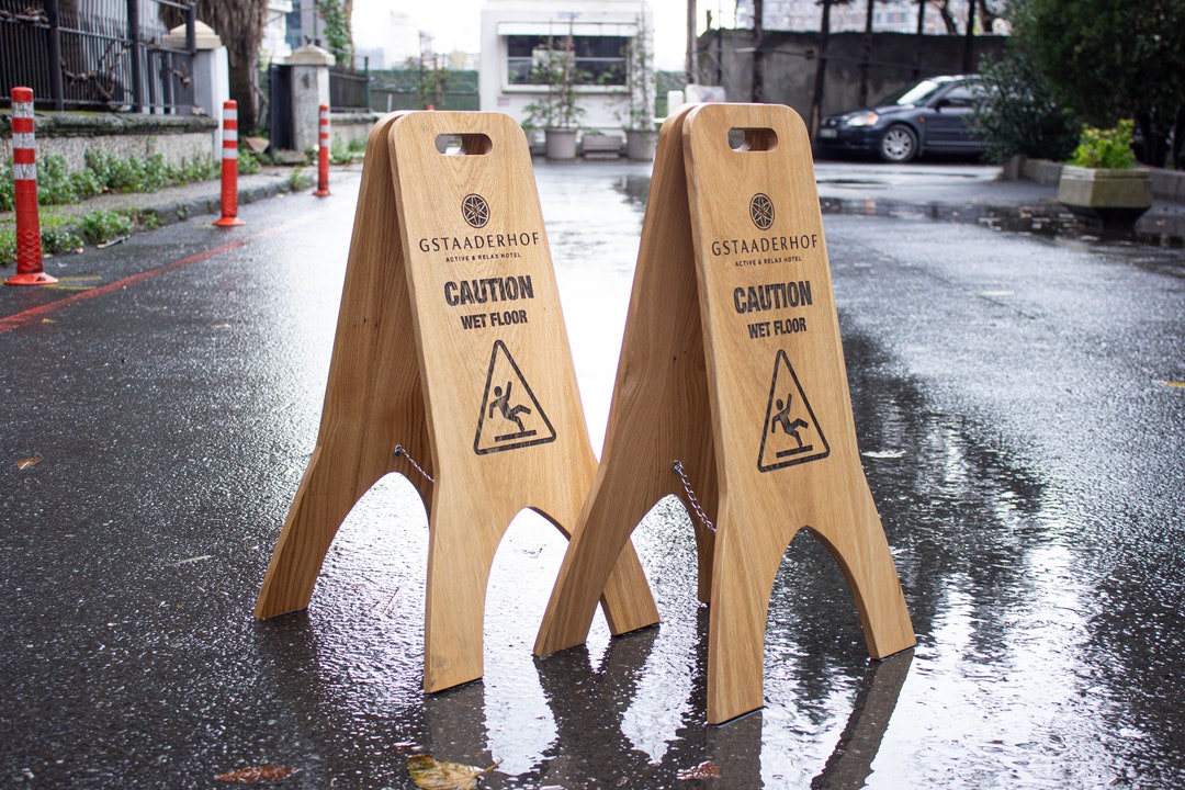 Wet Floor Wood Sign - Business Caution Danger Sign - Wet Floor Warning ...