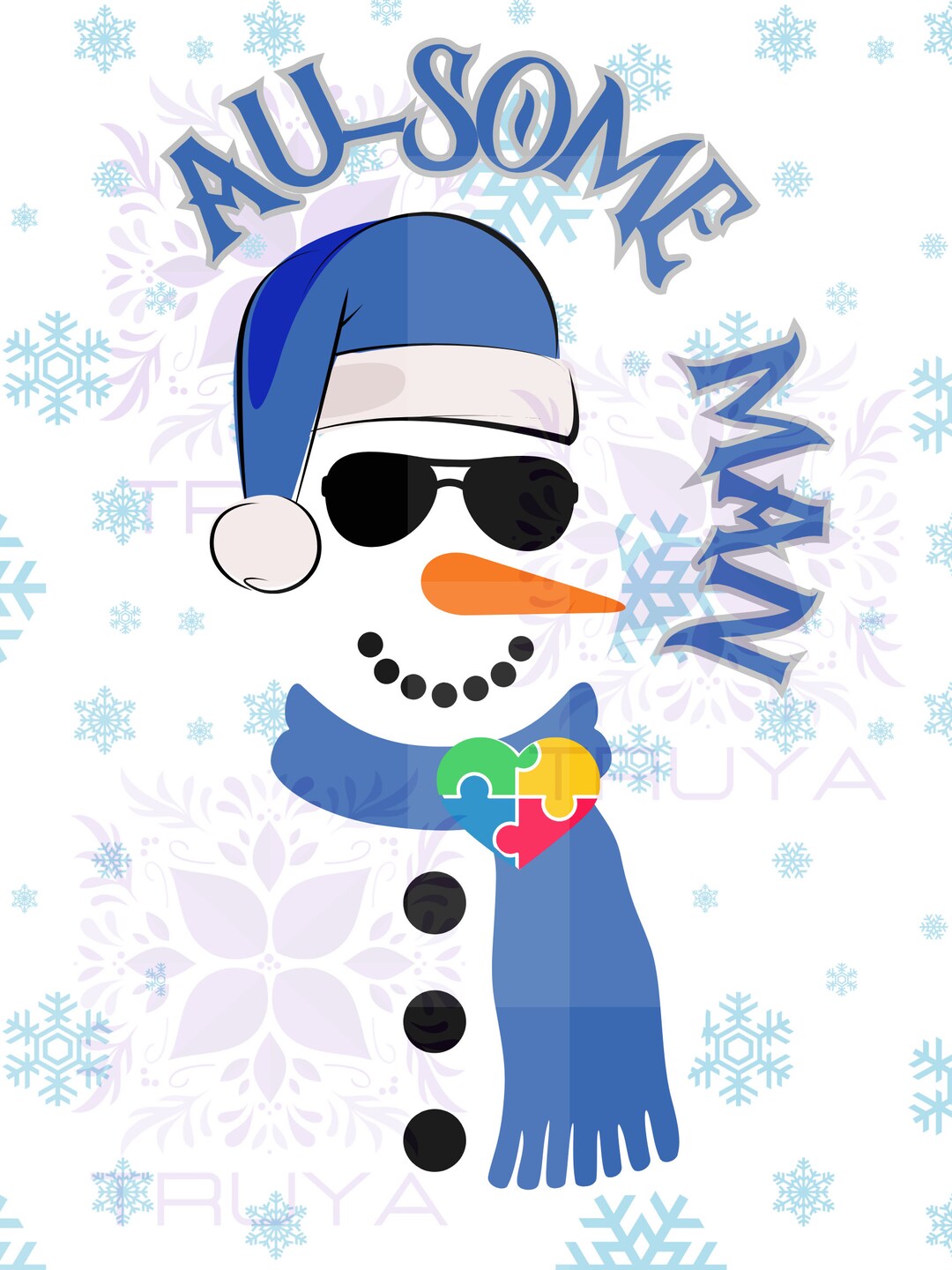 Christmas, Snowman, Au-some, Autism Awareness, Wall Decor. - Etsy