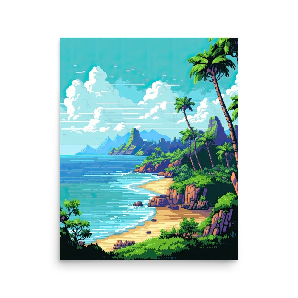 Pixelated Beach in Hawaii Art Print - Etsy
