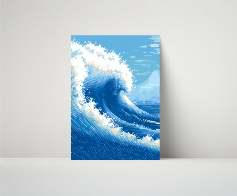 Pixelated Ocean Wave Art Print - Etsy