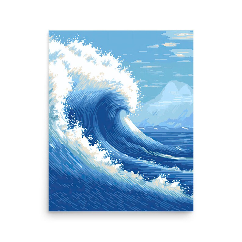 Pixelated Ocean Wave Art Print - Etsy