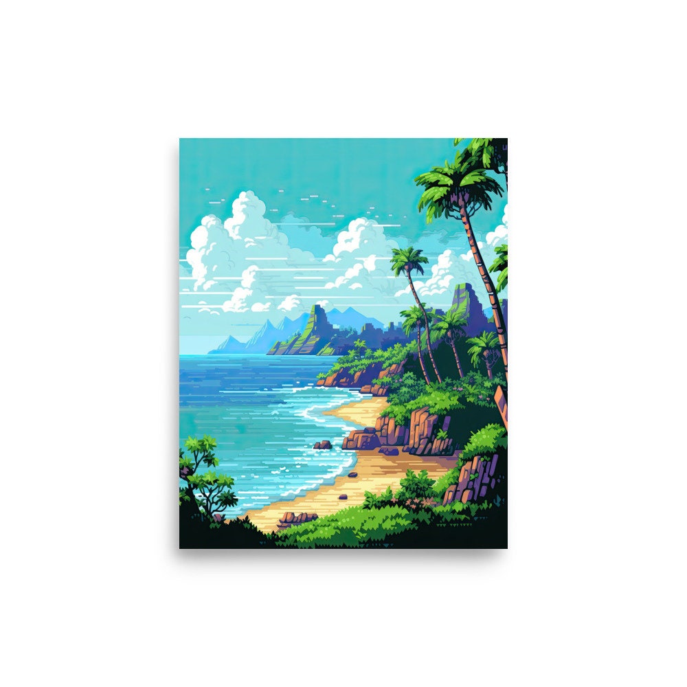 Pixelated Beach in Hawaii Art Print - Etsy