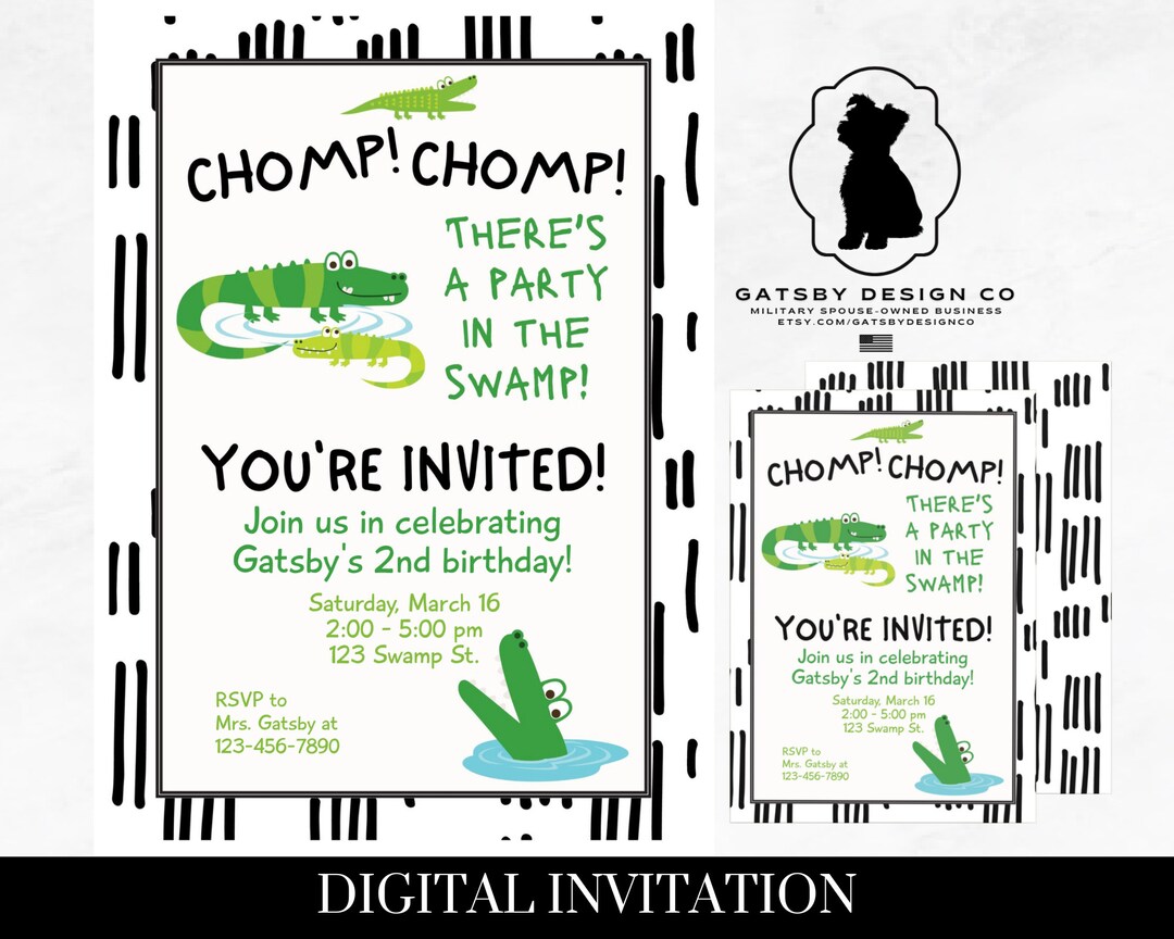Alligator Party Invitation, Editable Alligator Kids Birthday Invite ...