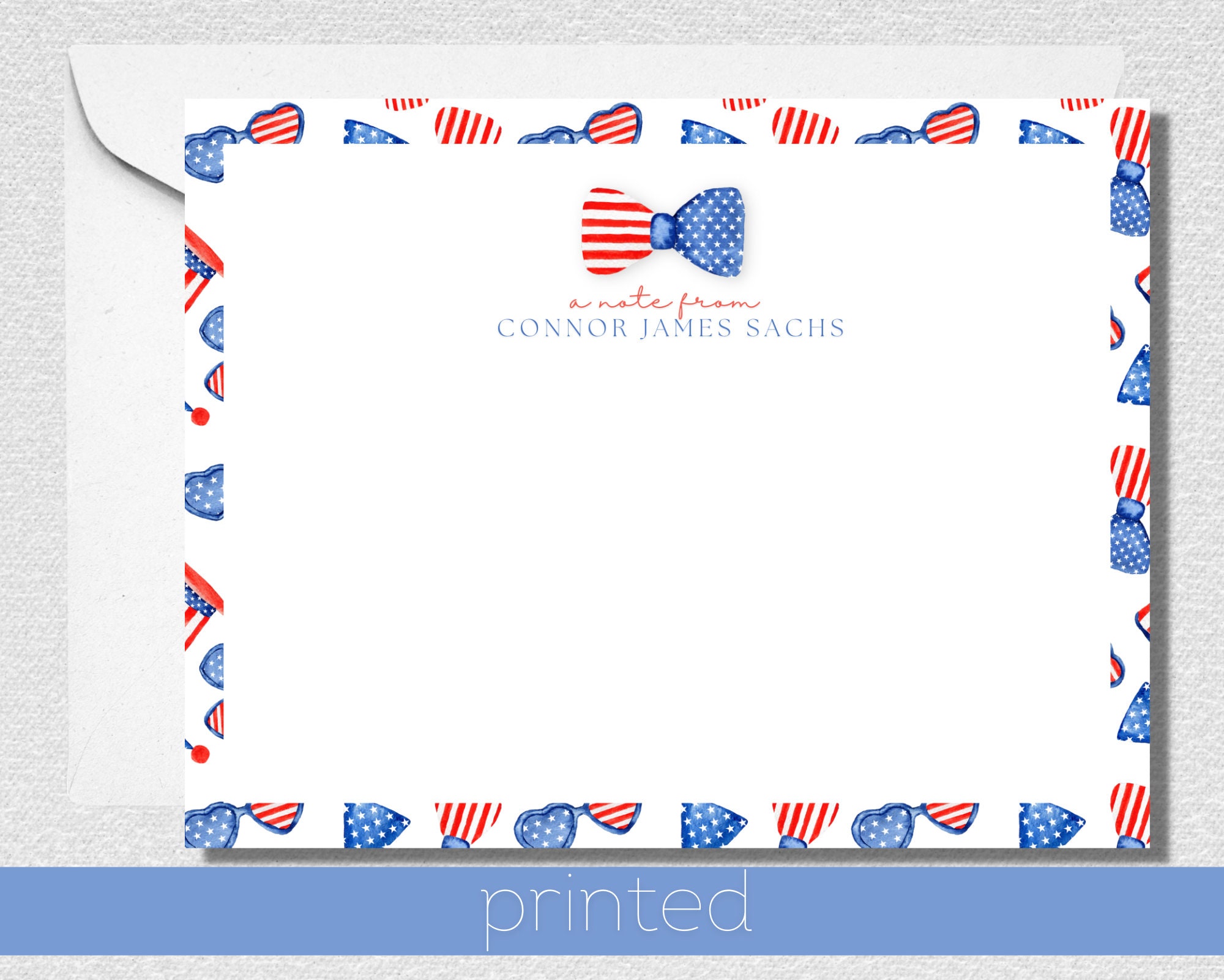 Personalized Patriotic Stationery Set for July 4th Custom Note Cards ...