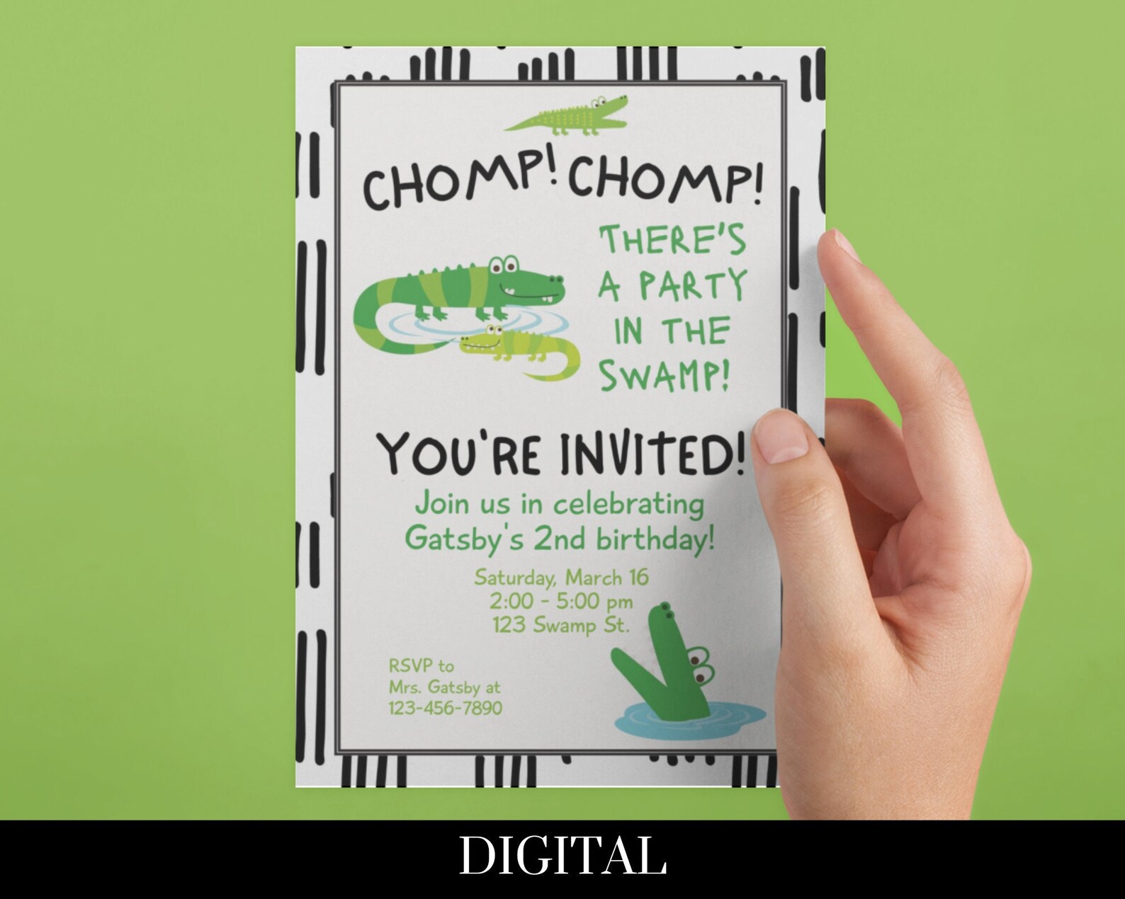 Alligator Party Invitation, Editable Alligator Kids Birthday Invite ...
