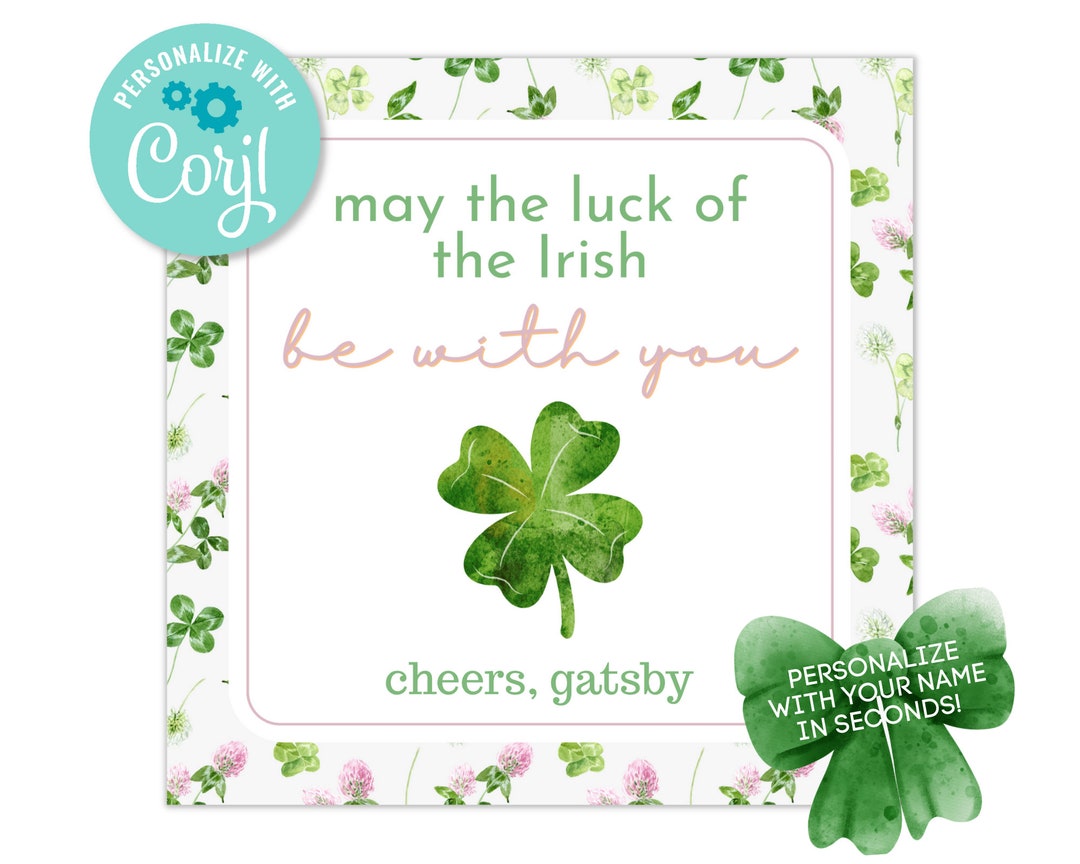 Printable St Patricks Day Floral Four Leaf Clover Gift Tag - Etsy
