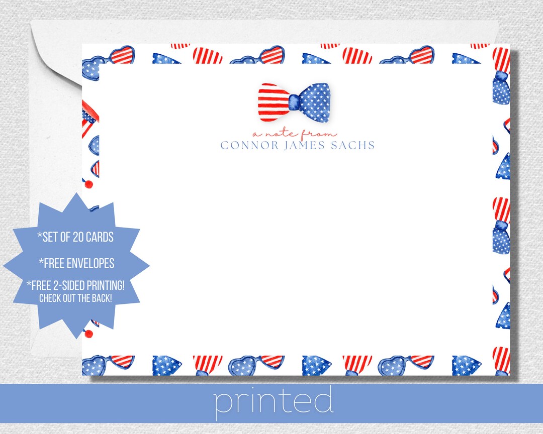 Personalized Patriotic Stationery Set for July 4th Custom Note Cards ...