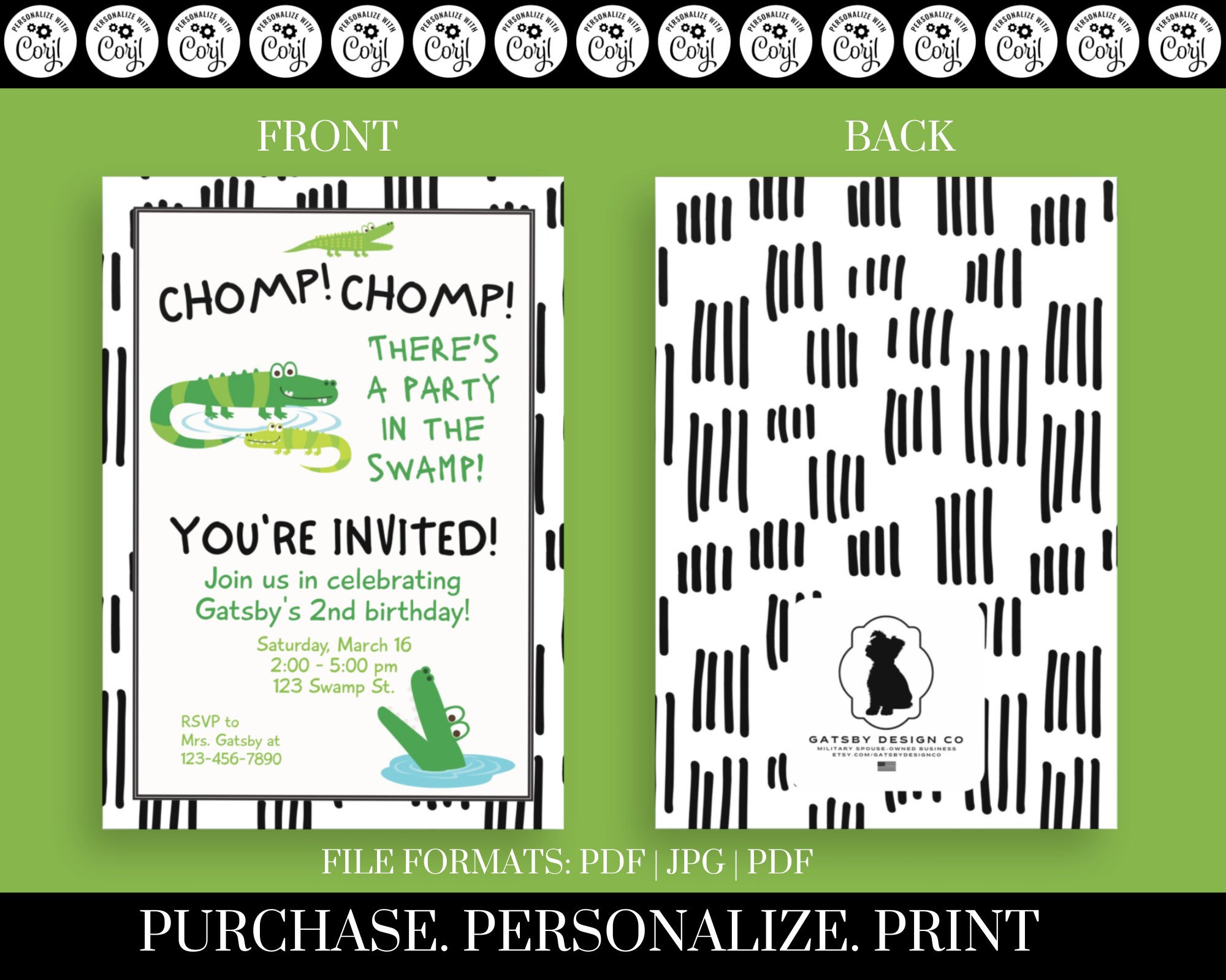 Alligator Party Invitation, Editable Alligator Kids Birthday Invite ...