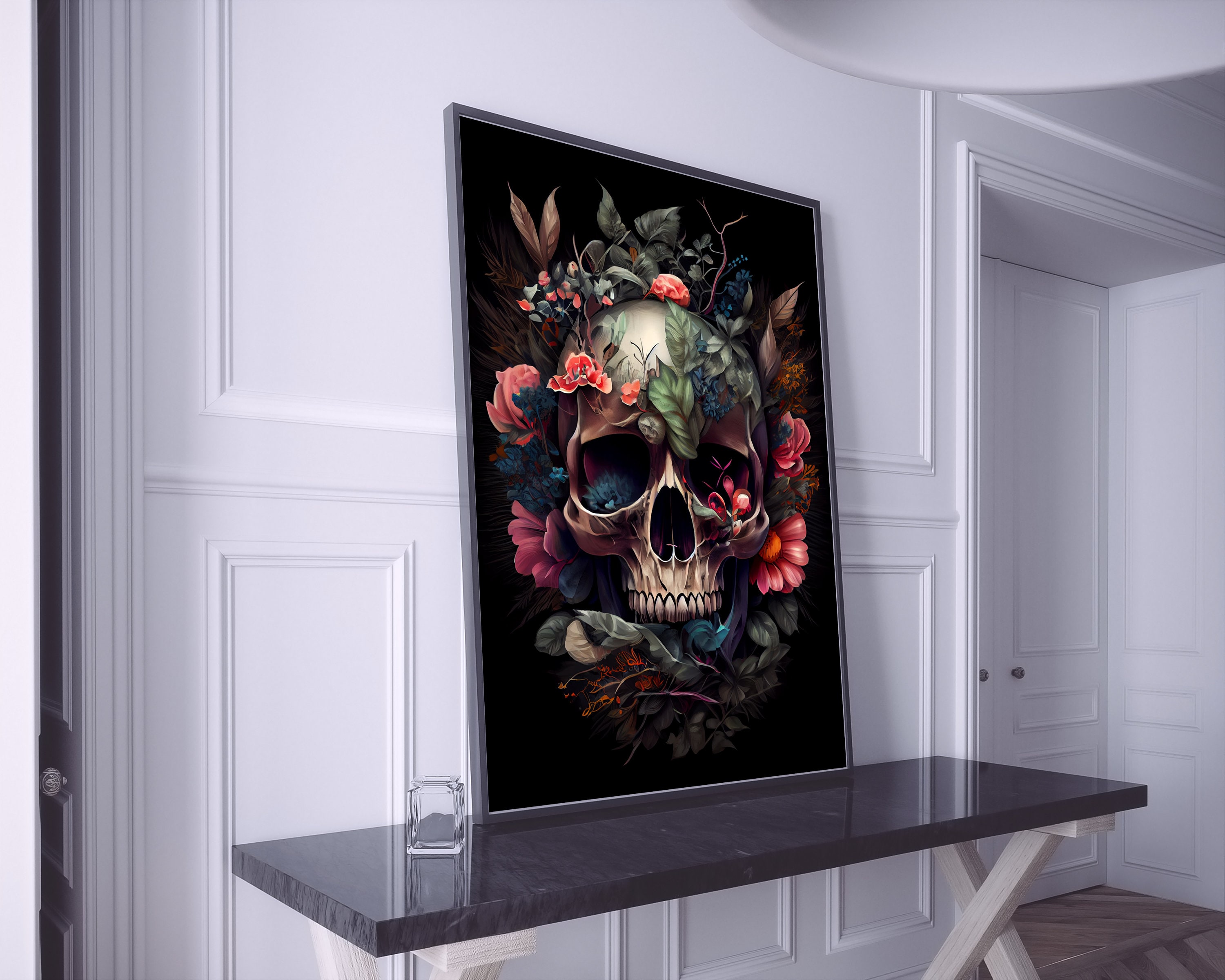 Floral Skull Art Print, Skull Home Decor, Floral Skull Poster, Skull ...