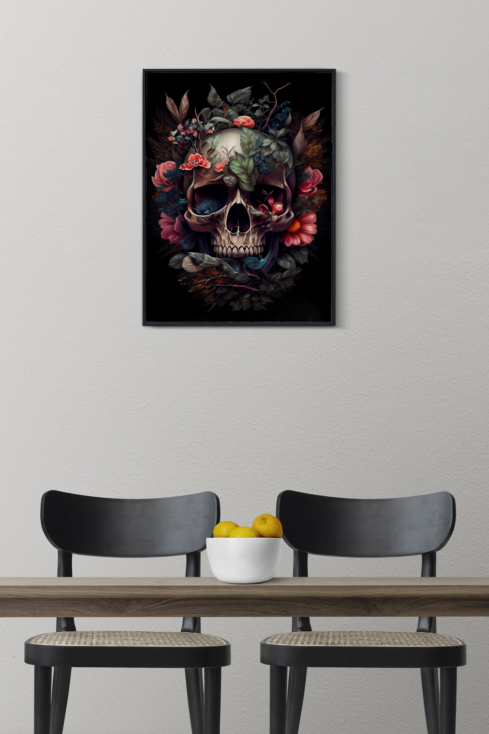 Floral Skull Art Print, Skull Home Decor, Floral Skull Poster, Skull ...