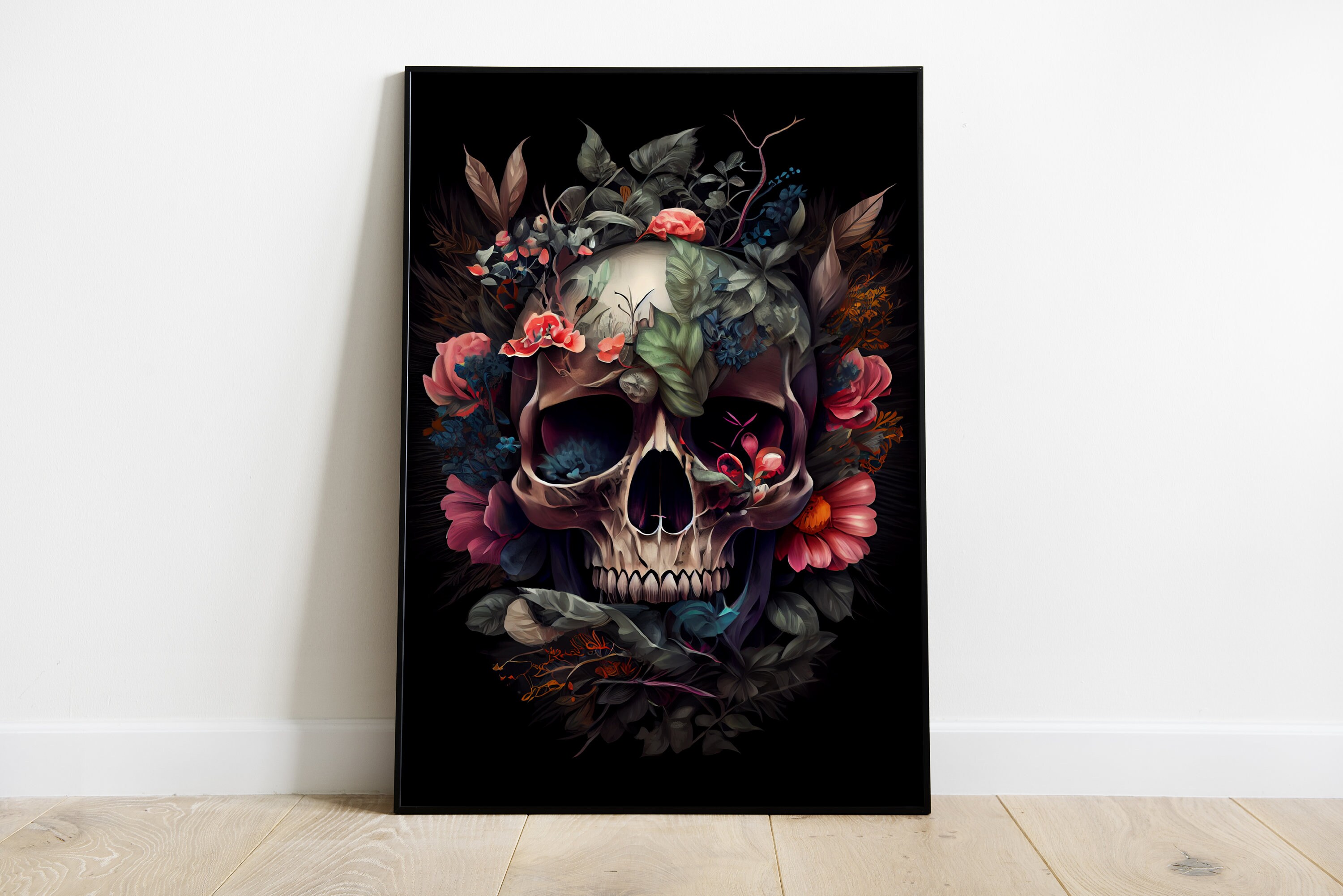 Floral Skull Art Print, Skull Home Decor, Floral Skull Poster, Skull ...