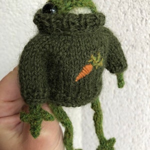 Spring Knitted Frog in a Sweater With Embroidered Carrot - Etsy