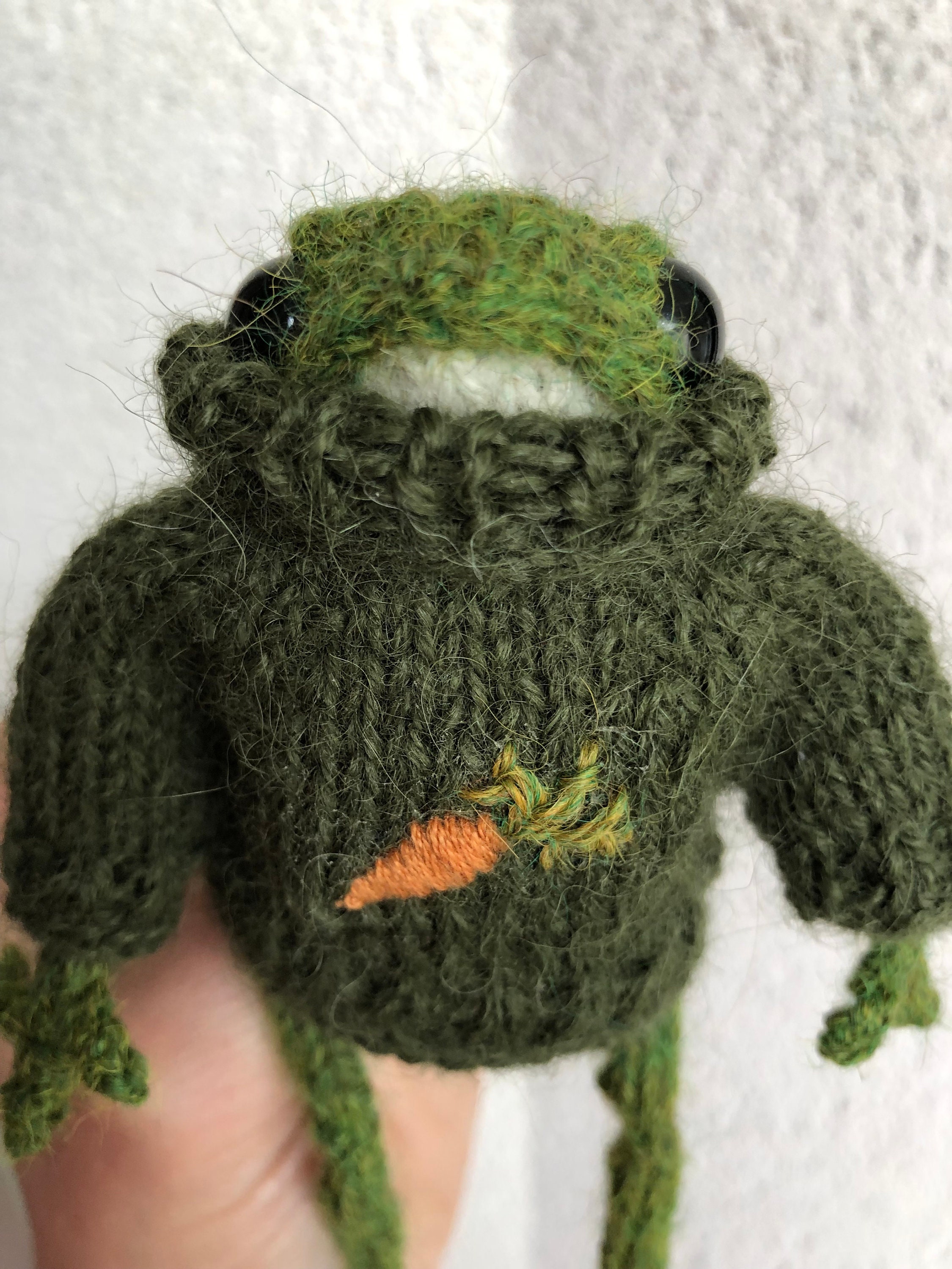 Spring Knitted Frog in a Sweater With Embroidered Carrot - Etsy