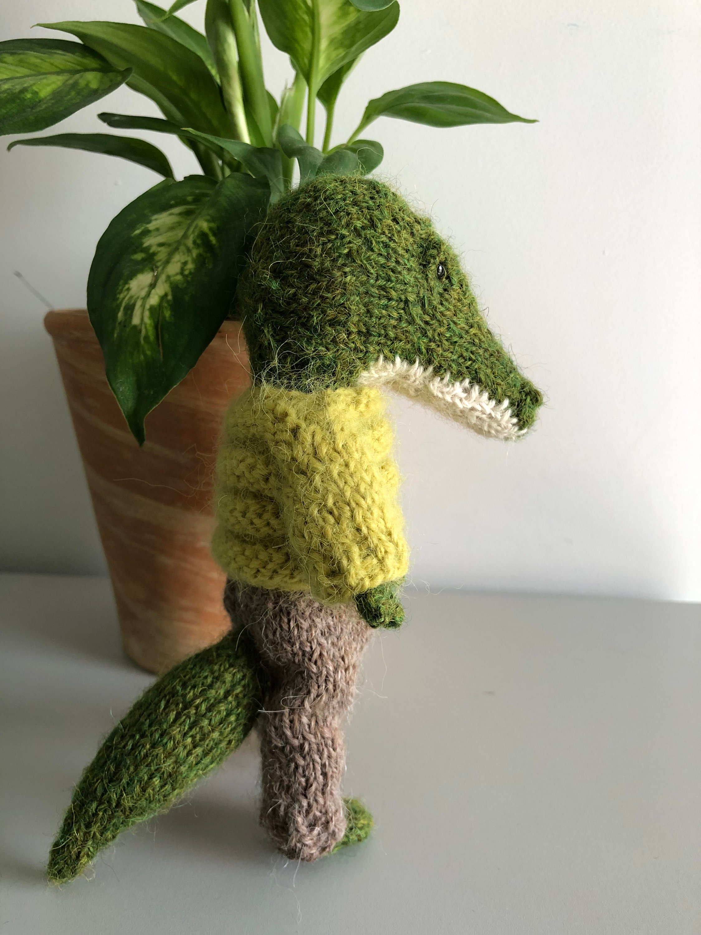 Knitted Crocodile Doll in Sweater and Leggings - Etsy