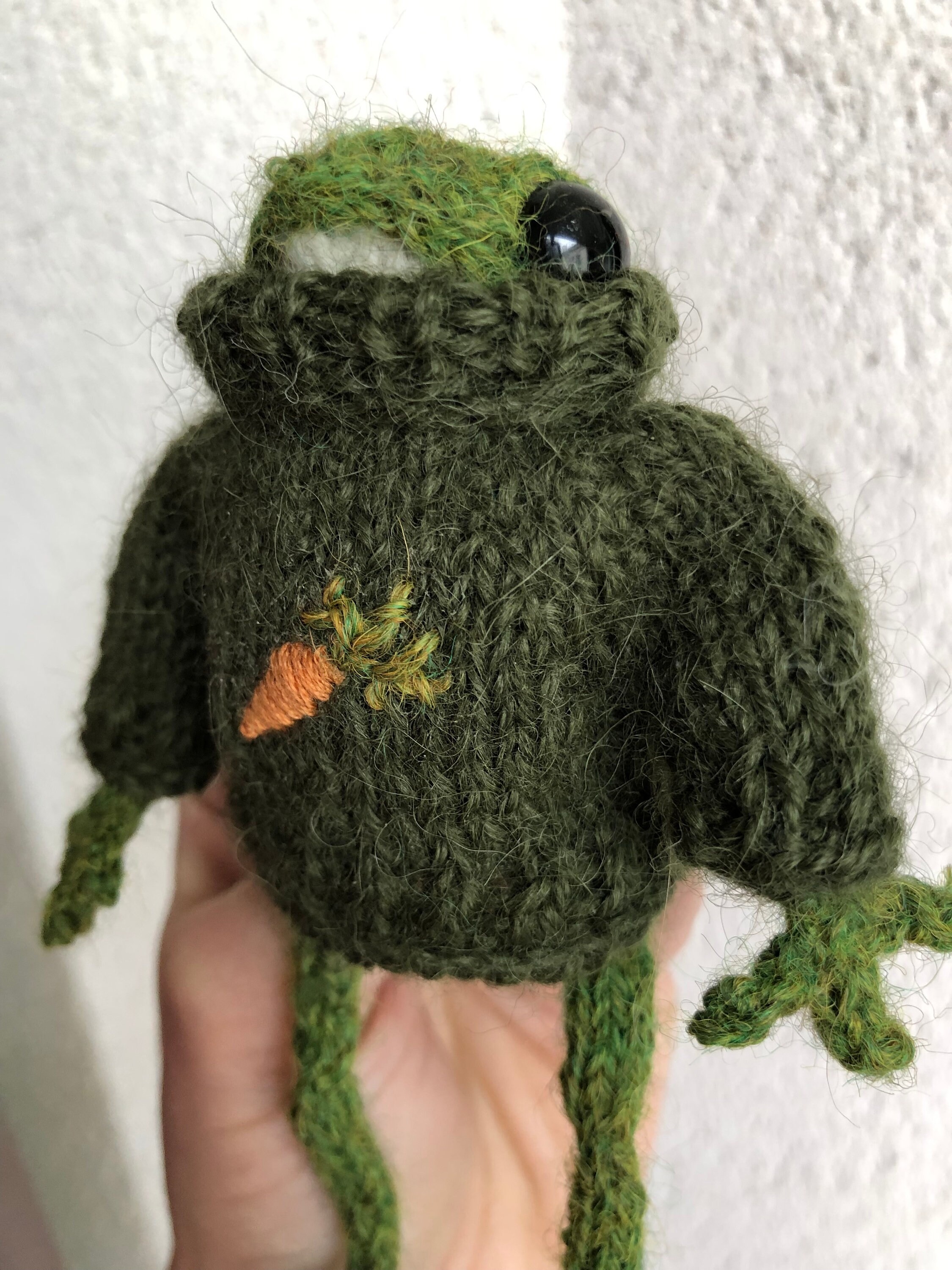 Spring Knitted Frog in a Sweater With Embroidered Carrot - Etsy