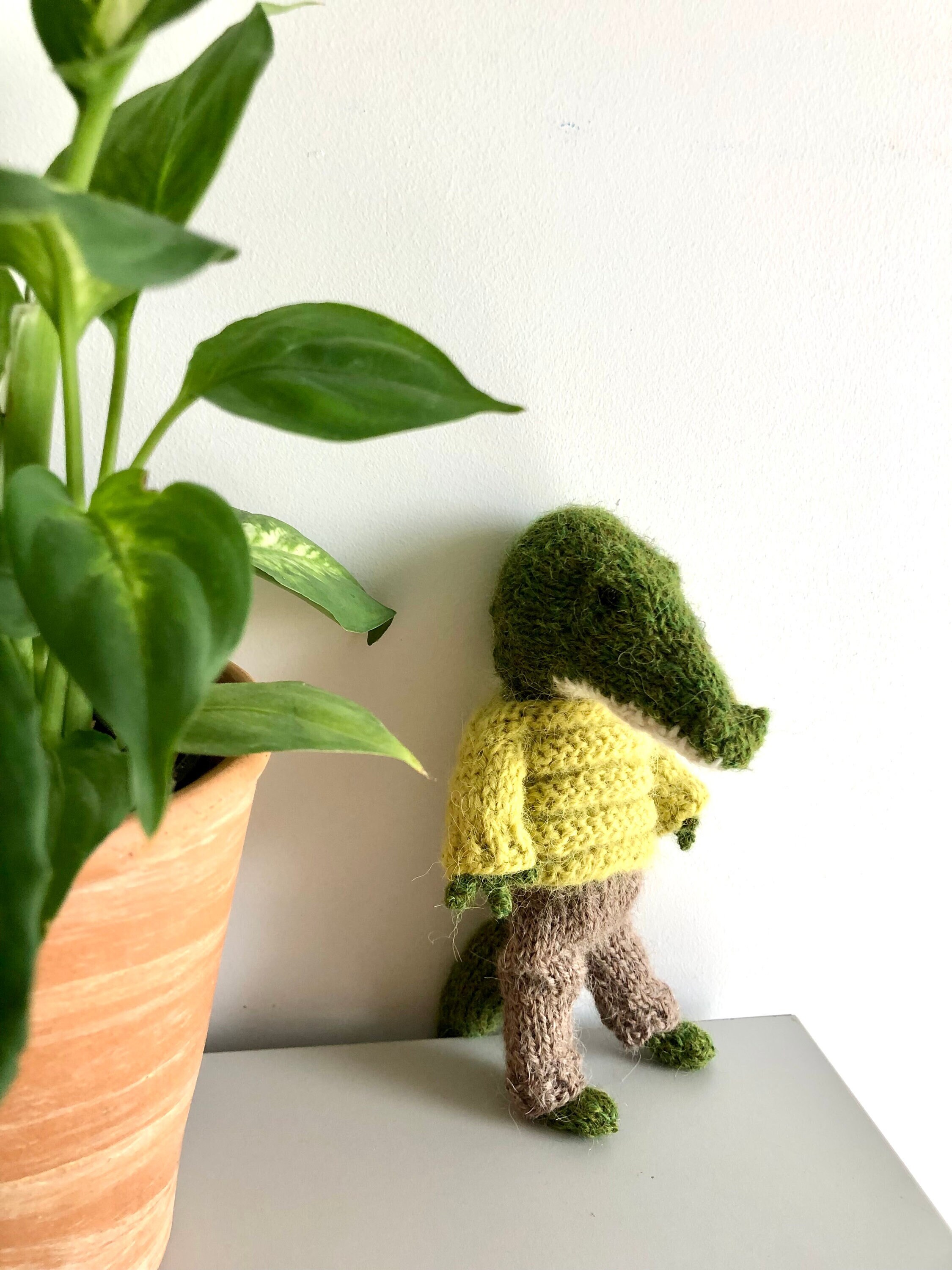 Knitted Crocodile Doll in Sweater and Leggings - Etsy