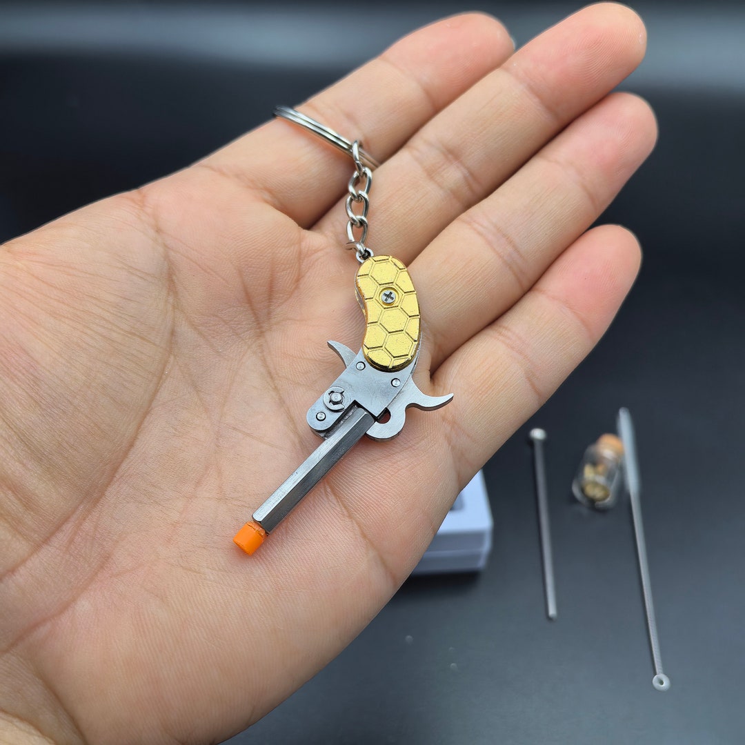 2024new Handmade Miniature 2mm Pinfire Gun Keychain Stainless Steel ...