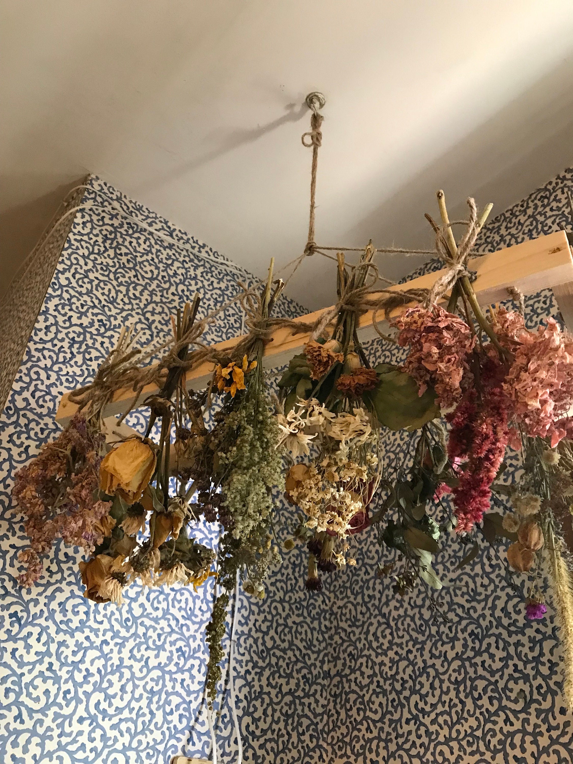 24” OAK Dried Herb and Flower Kitchen Garden Ceiling Hanger Frame Chili ...