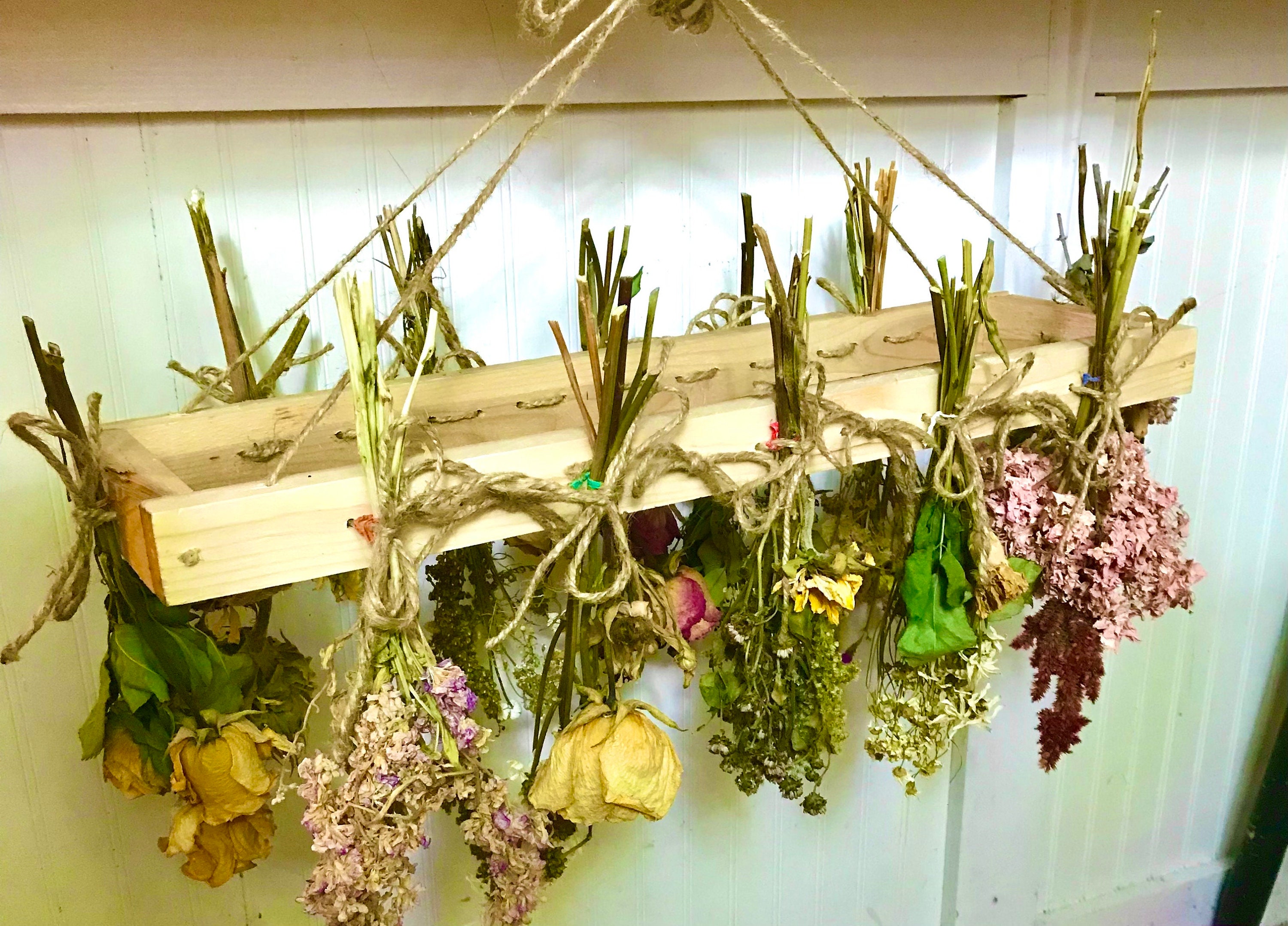 24” OAK Dried Herb and Flower Kitchen Garden Ceiling Hanger Frame Chili ...