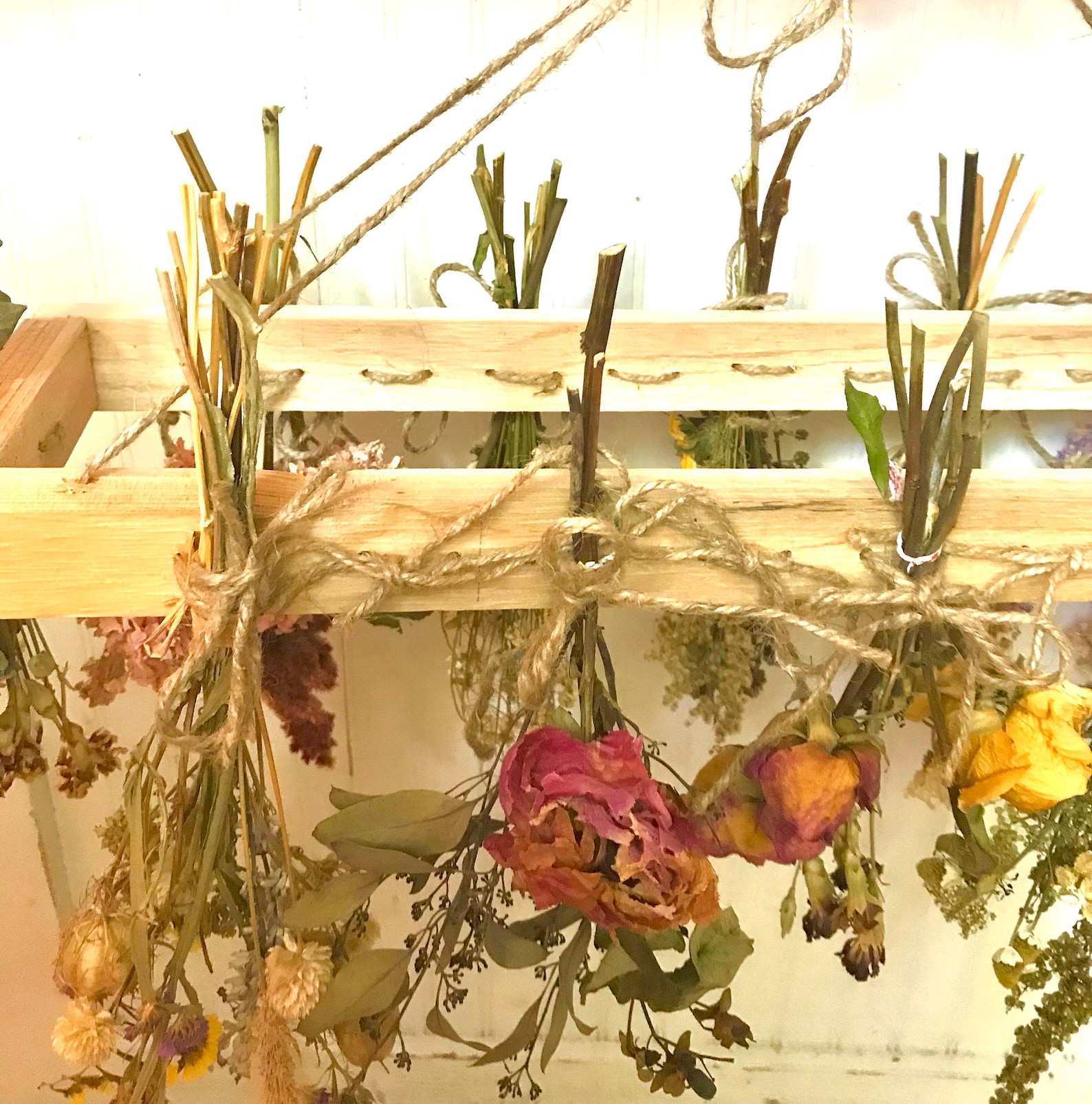 24” OAK Dried Herb and Flower Kitchen Garden Ceiling Hanger Frame Chili ...