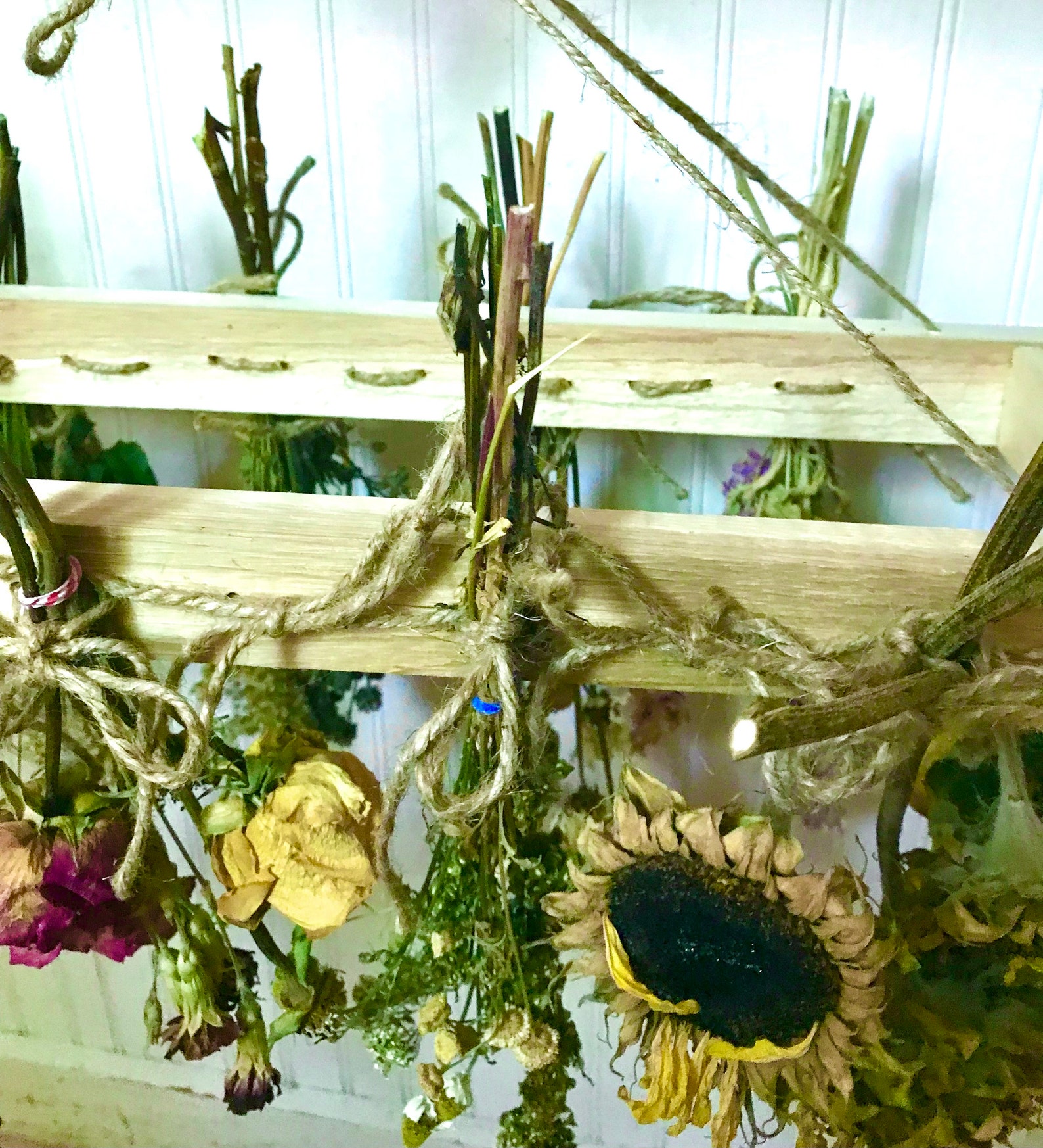 24” OAK Dried Herb and Flower Kitchen Garden Ceiling Hanger Frame Chili ...