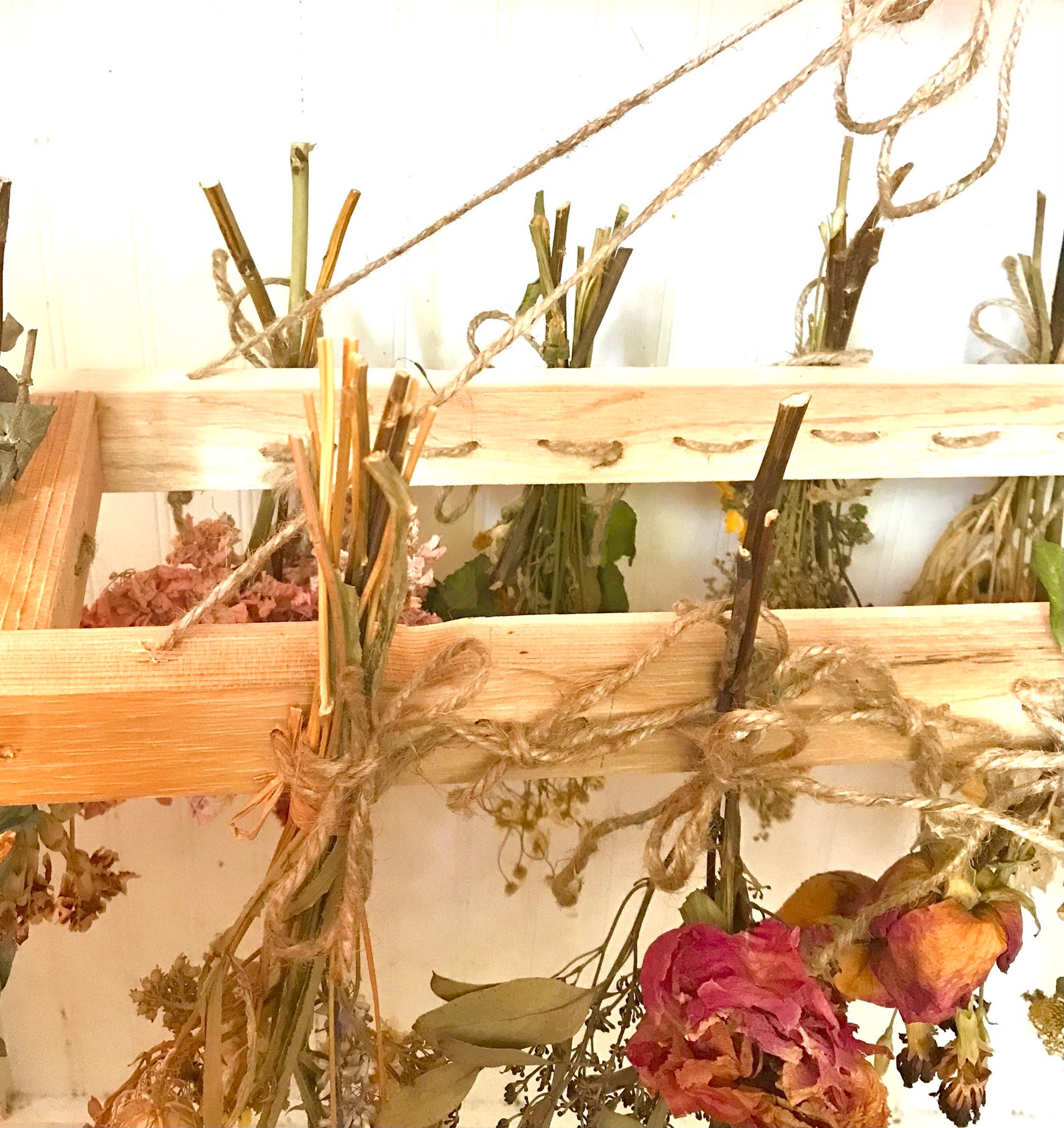 24” OAK Dried Herb and Flower Kitchen Garden Ceiling Hanger Frame Chili ...