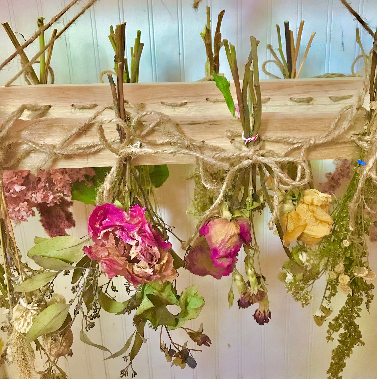 24” OAK Dried Herb and Flower Kitchen Garden Ceiling Hanger Frame Chili ...