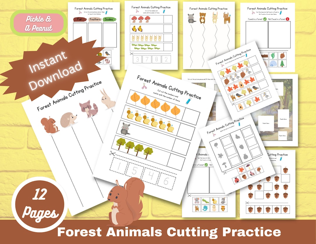 Forest Animals Cut and Paste, Scissor Skills Worksheets, Cutting ...