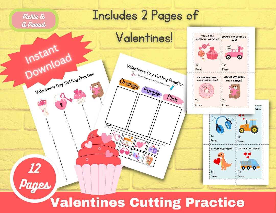 Valentines Day Cut and Paste, Cutting Practice, Cut and Glue, Scissor ...
