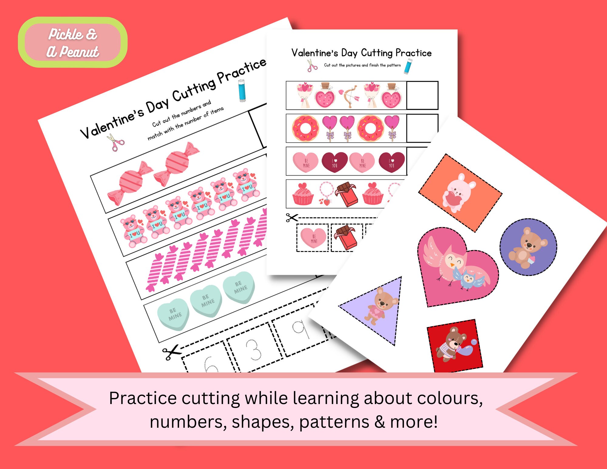 Valentine’s Day Cut and Paste, Cutting Practice, Cut and Glue, Scissor ...