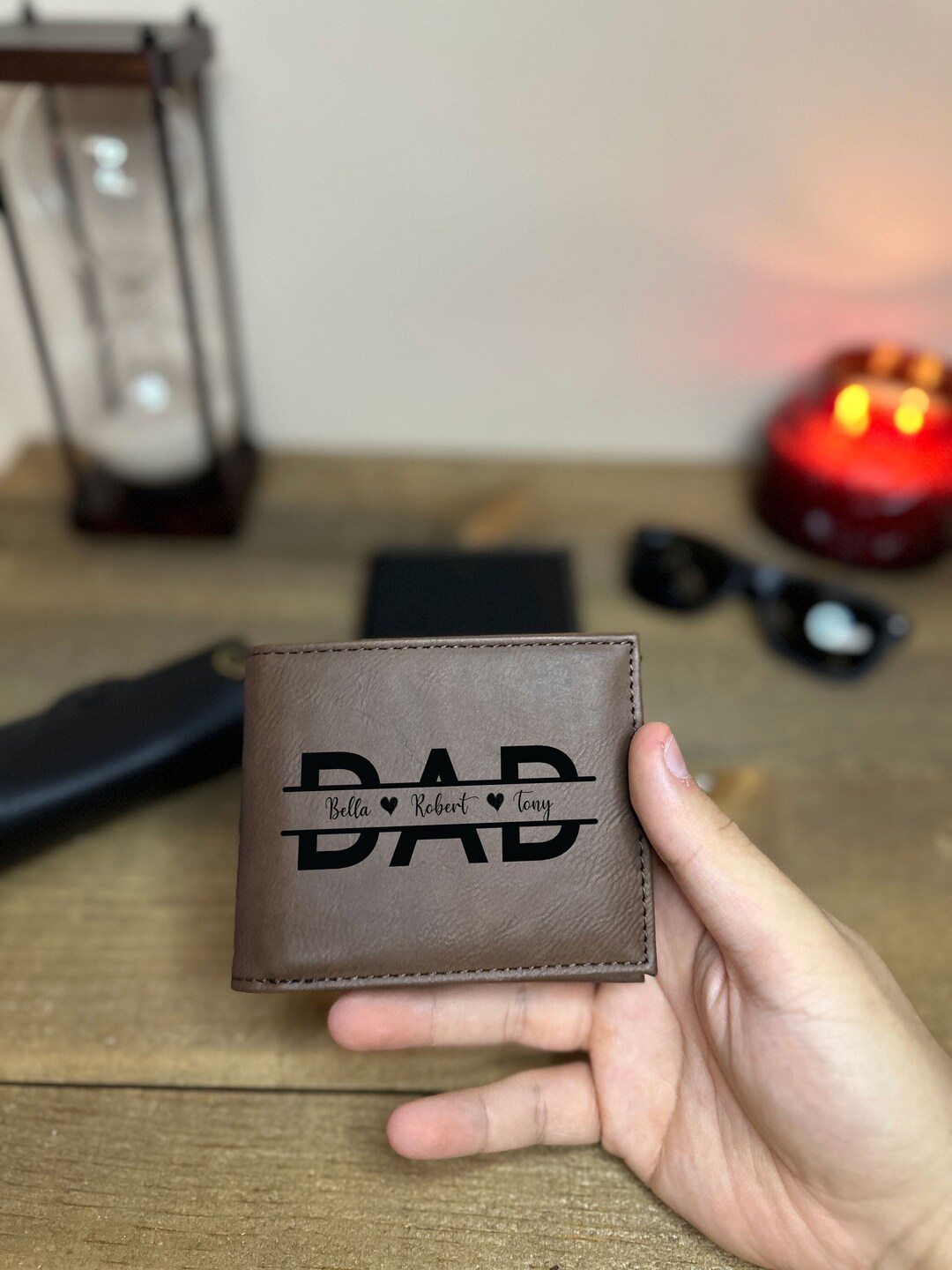 Personalized Kids Name Leather Wallet for Dad, Best Father's Day Gift ...