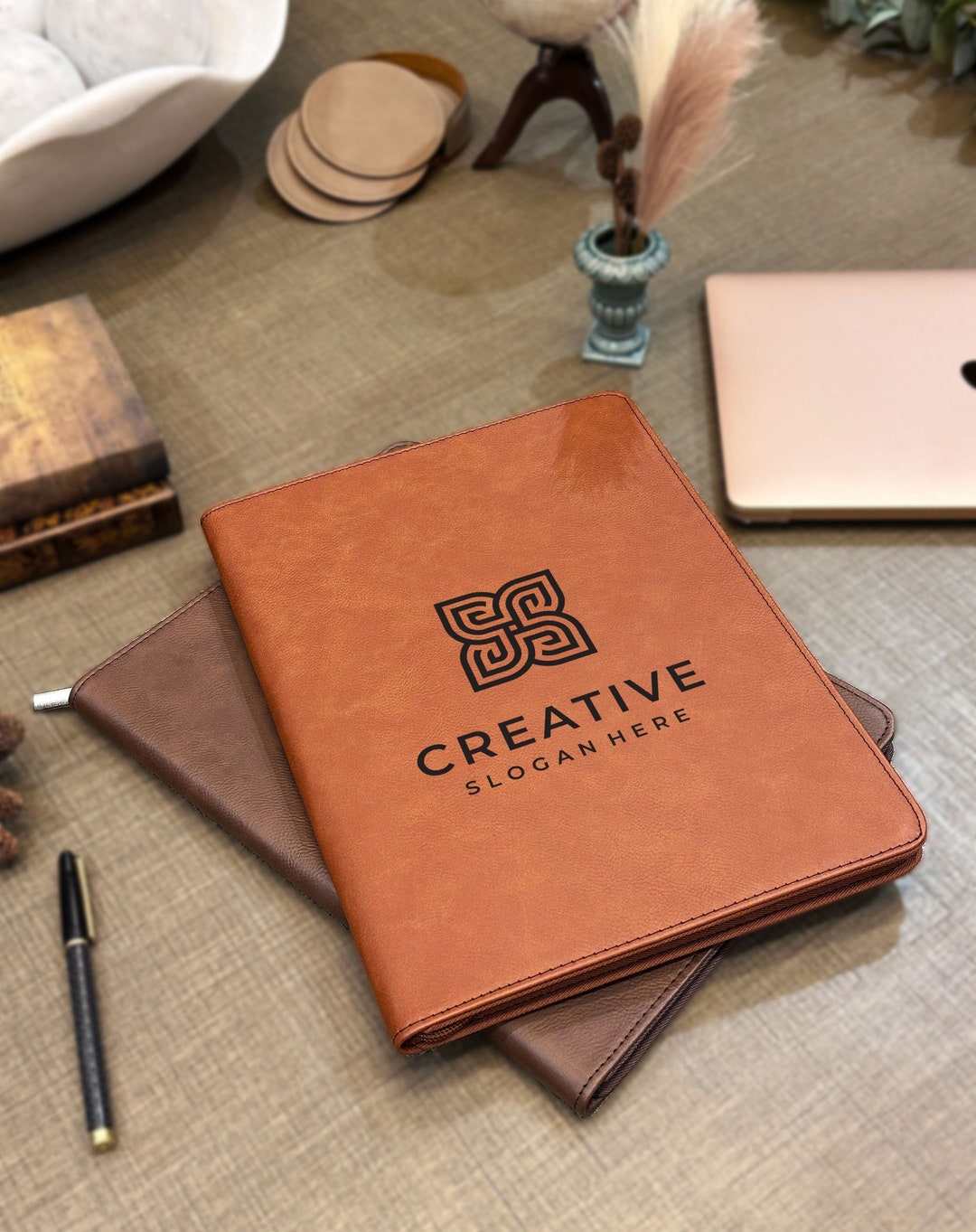 Custom Company Logo Leather Portfolio, Personalized Engraved Company ...