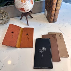 Birth Flower Engraved Checkbook Cover, Personalized Checkbook Cover ...