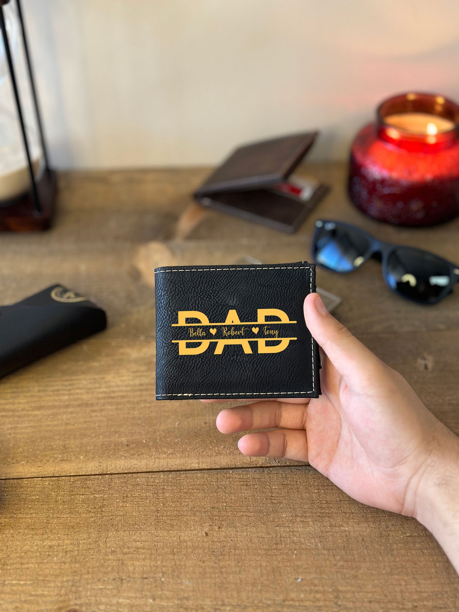 Personalized Kids Name Leather Wallet for Dad, Best Father's Day Gift ...