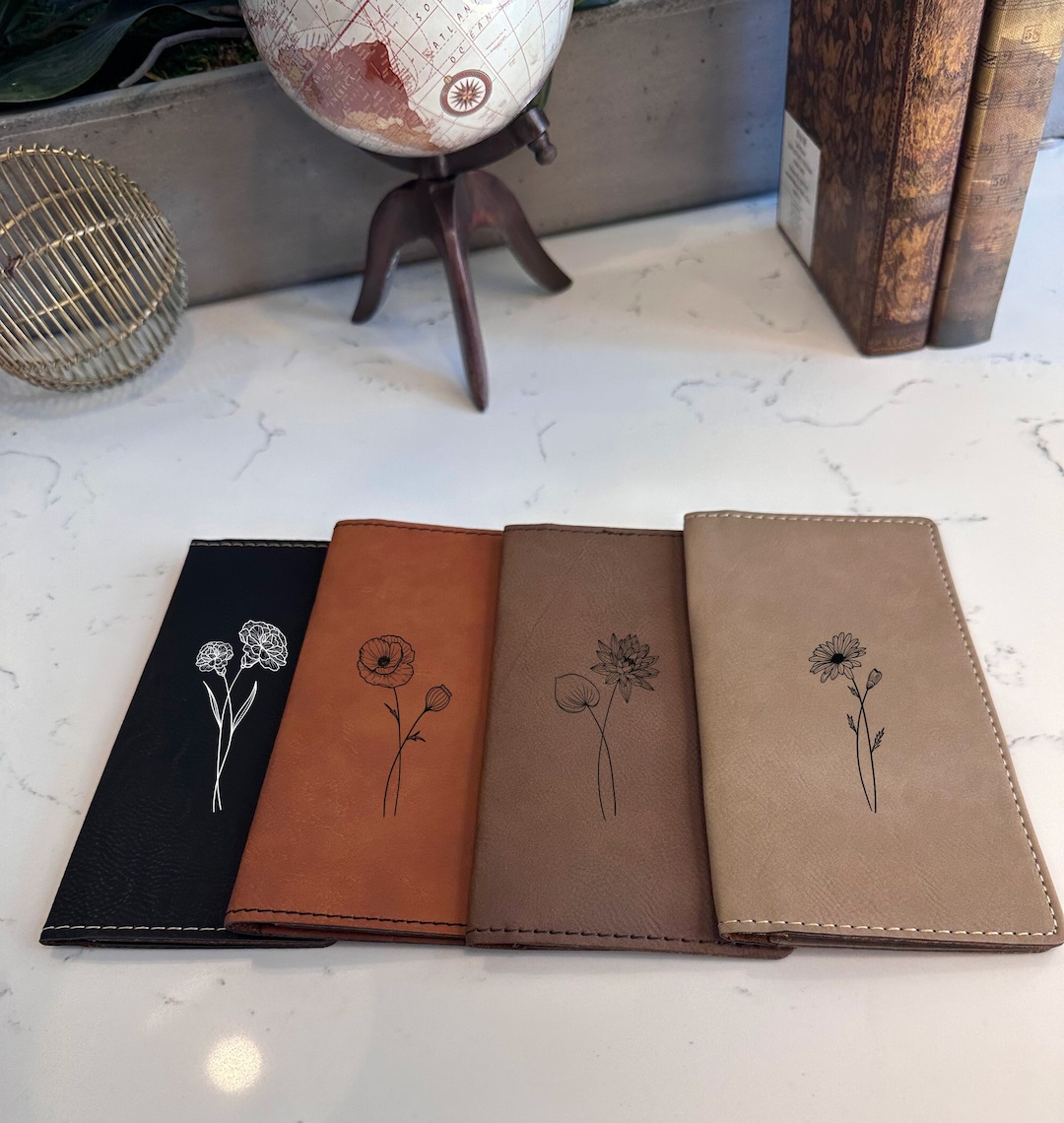 Birth Flower Engraved Checkbook Cover, Personalized Checkbook Cover ...