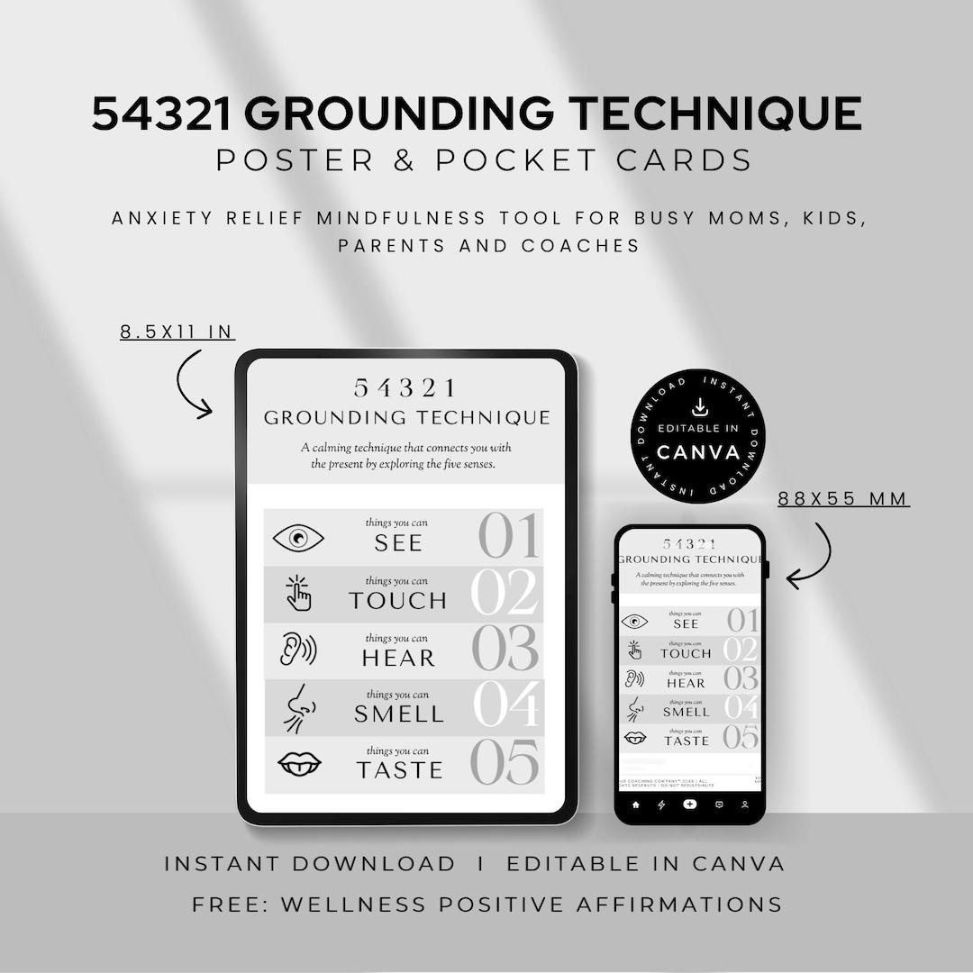 54321 Grounding Technique Poster, Pocket Cards, Mindfulness Tool for ...