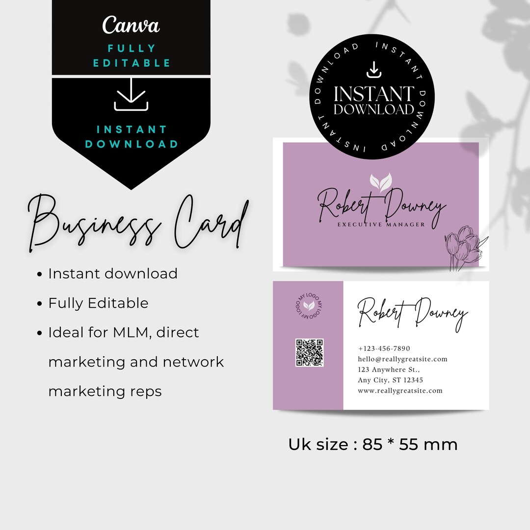 Purple Business Card Template | Personalized Business Card | Instant ...