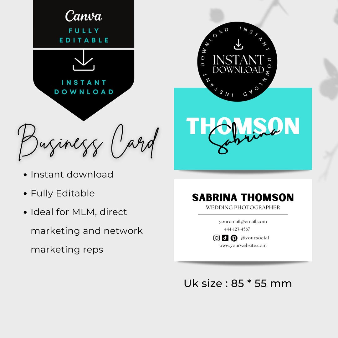 Business Card Template | Printable | Double Sided Card | Instant ...