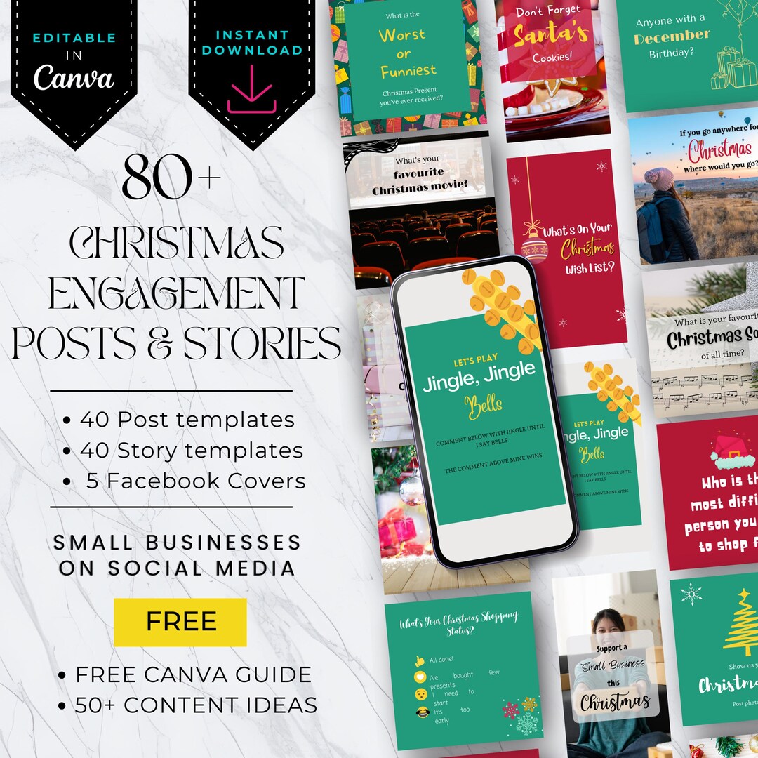 Christmas Engagement Canva Templates, Red and Green Christmas Social ...