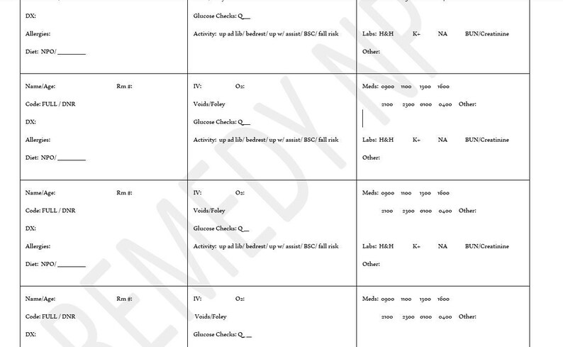 Nurse Comprehensive Patient Report Sheet - Etsy