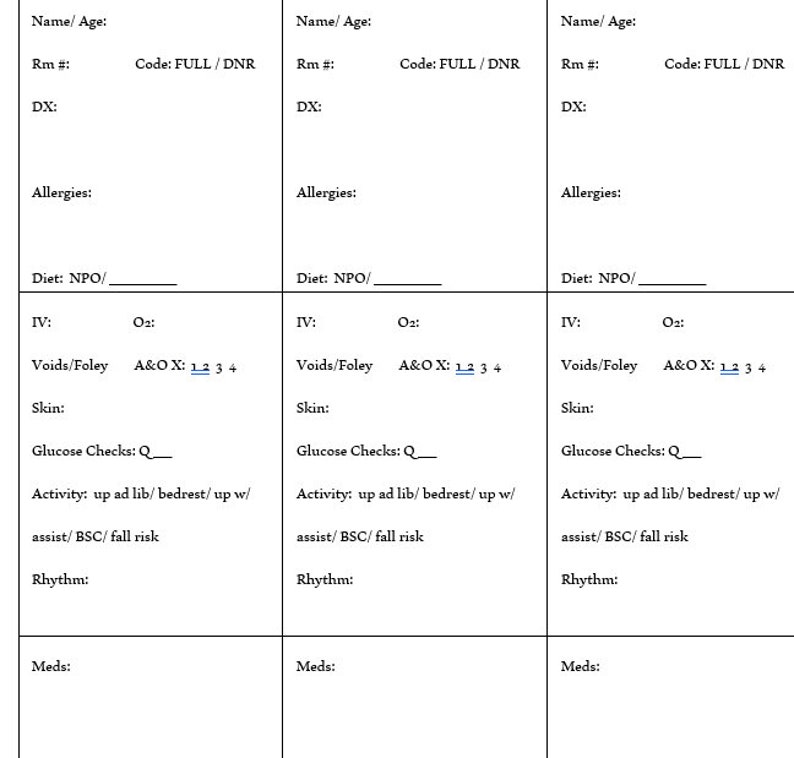 Nurse Multiple Patient Report Sheet - Etsy