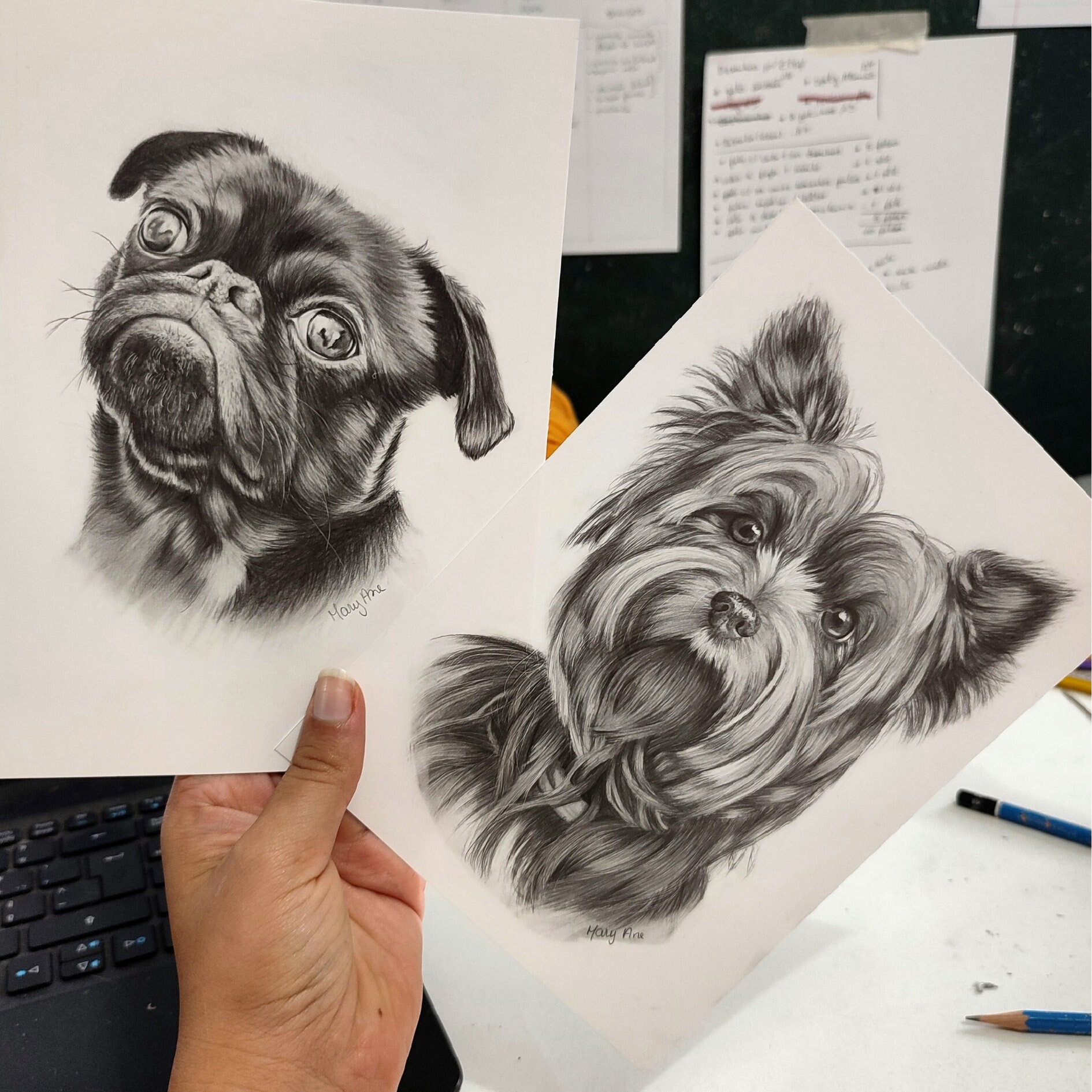Custom Handmade Drawing Portrait of Pets, Cat and Dog Art Traditional ...