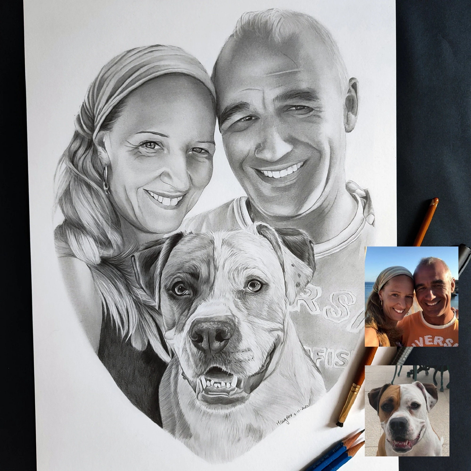 Handmade Commission Portrait, Black and White Art Graphite on Paper ...
