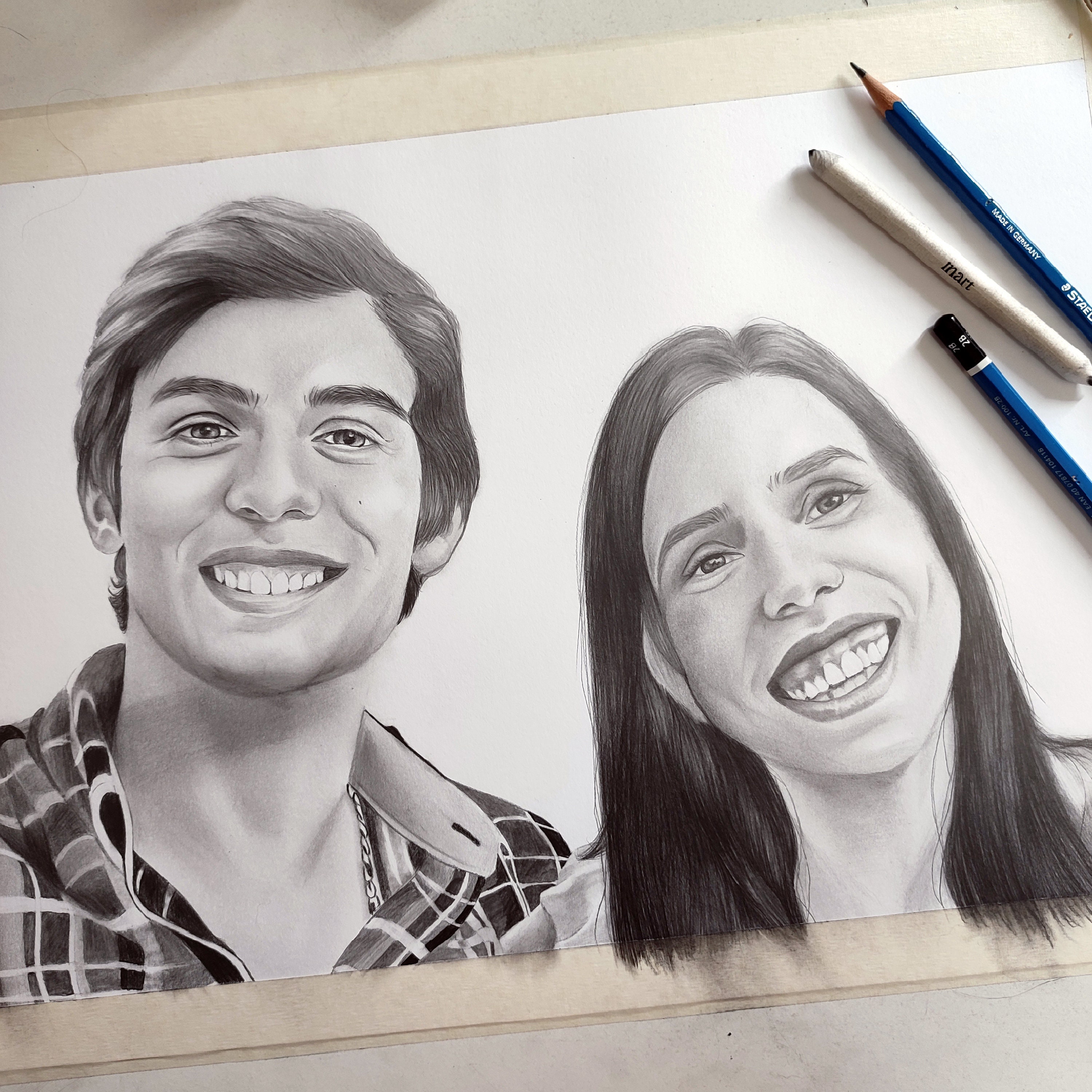 Handmade Commission Portrait, Black and White Art Graphite on Paper ...