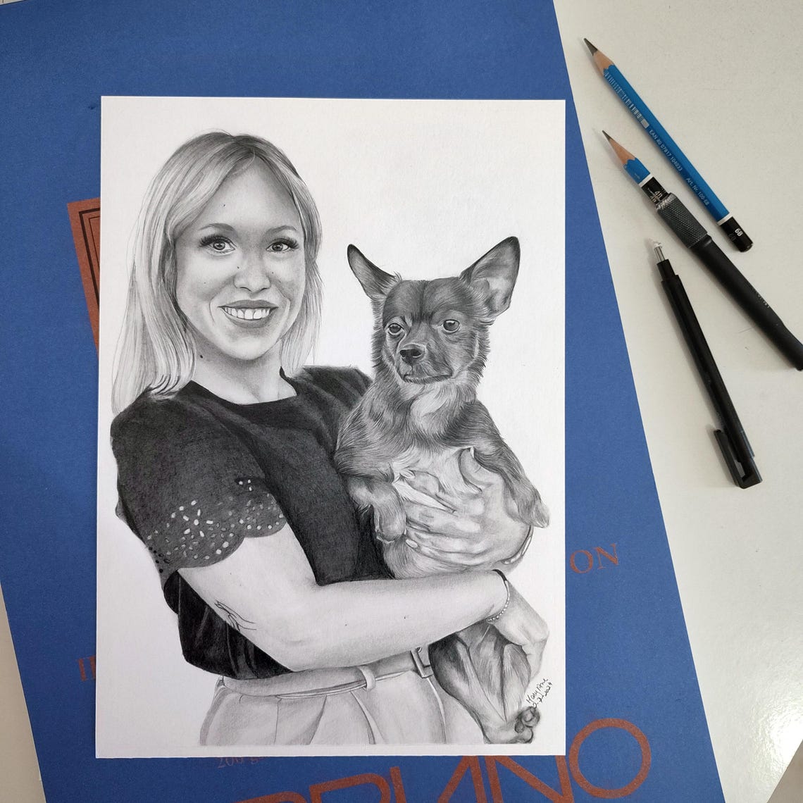 Custom Handmade Drawing Portrait of Pets, Cat and Dog Art Traditional ...