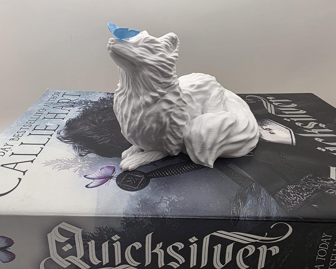White Fox With Blue Butterfly, Quicksilver, Bookshelf Decor, Fantasy ...