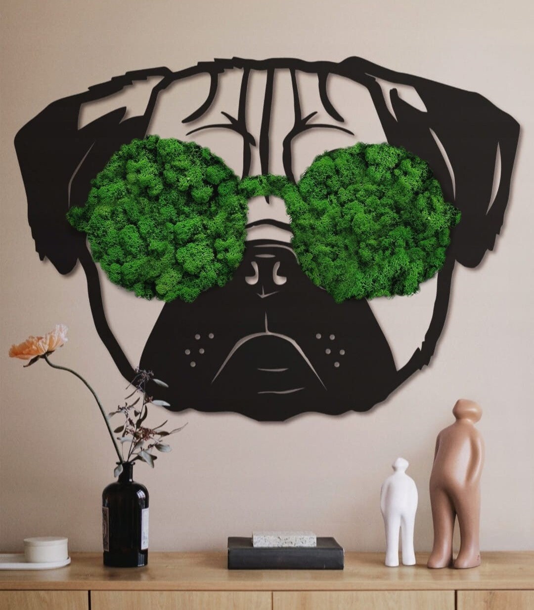 Moss Wall Art, Green, Dog With Love, Real Moss Art, Modern, Handmade ...
