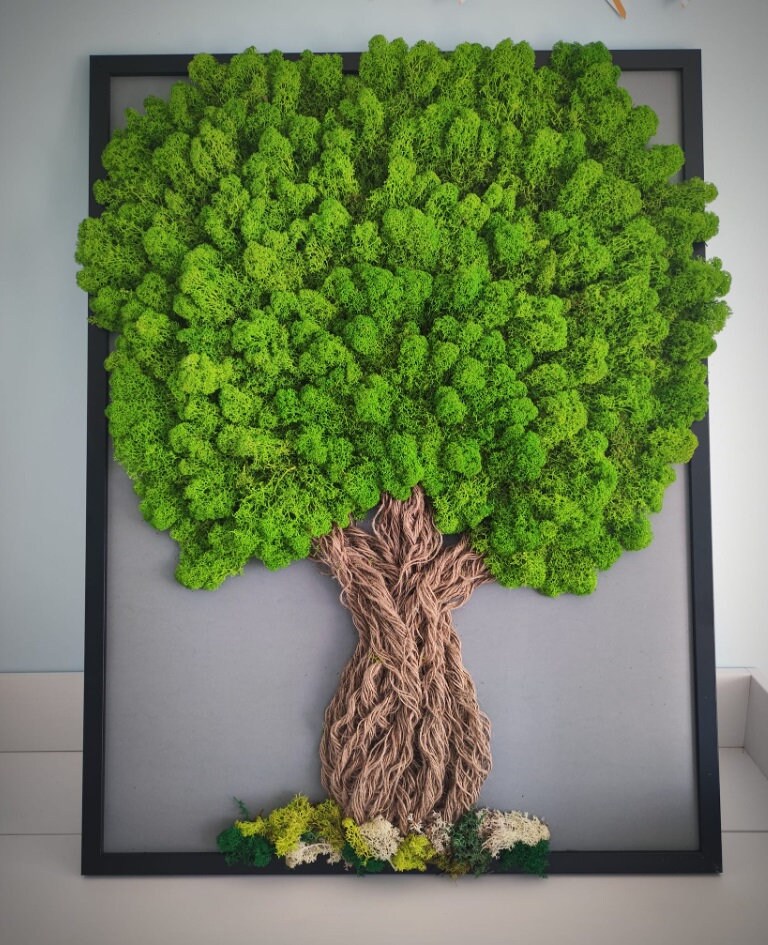 Tree Reindeer Moss Arrangement Preserved Moss Wall Art - Etsy